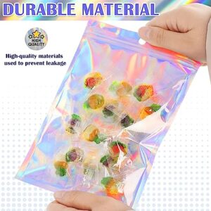 JETMORE 100 Pcs Mylar Bags, Holographic Bags, Smell Proof Bags, Resealable Bags for Small Business, Sample Bags with Clear Window, Sealable Bags for Pen, Brushes, Jewelry, Candy, Necklaces (2.4x9in)