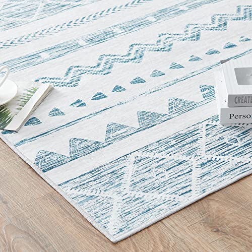 jinchan Area Rug 8x10 Bedroom Rug Boho Rug Outdoor Moroccan Floor Cover Rug Mudcloth Rug Geometric Bohemia Mat Blue Diamond Non Slip Carpet for Living Room Kitchen Rug Dining Room Bathroom