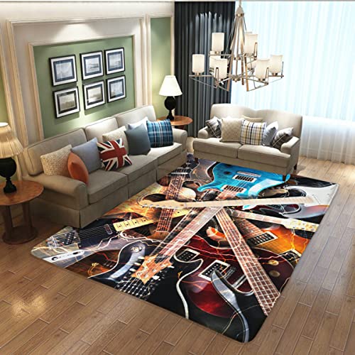 Electric Guitar Rug Musical Instrument Guitar Pattern Area Rugs Fashion Modern Music Floor Mat for Living Room Dining Room Bedroom Playroom Carpet 36" X 24"