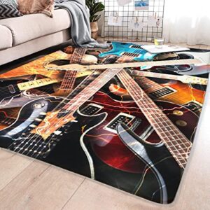 Electric Guitar Rug Musical Instrument Guitar Pattern Area Rugs Fashion Modern Music Floor Mat for Living Room Dining Room Bedroom Playroom Carpet 36" X 24"