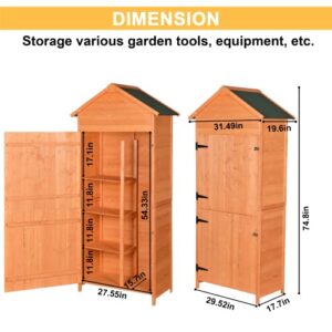 HOUAGI Outdoor Storage Shed,Wood Tool Shed,Waterproof Garden Vertical Wooden Storage, Cabinet with Lockable,Doors for Garden, Patio, Backyard, Backyard, Patio, Lawn, Meadow, Farmland