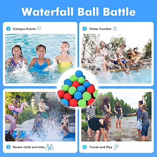 Reusable Water Balloons, 70 Pcs Water Balls, Cotton Balls for Water Fight Outdoor, Splash Summer Fun Toys for Kids Outside, Water Soaker Balls for Pool Trampoline and Beach, Summer Activities Balls