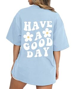 cioatin women’s aesthetic y2k oversize tee shirt top floral slogan letter graphic drop shoulder short sleeve tshirt sky blue