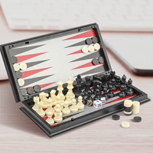 Nutsball 3 in 1 Magnetic Travel Chess Checkers Backgammon Set 12.5" Portable Folding Board Game for Kids and Adults