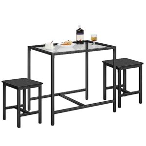 HOOBRO Dining Table Set, Glass Bar Table and Chair Set, Kitchen Table and Chairs with 2 Bar Stools, 3-Piece Bar Height Table and Chairs for Living Room, Dining Room, Party, Black BK80CZ01