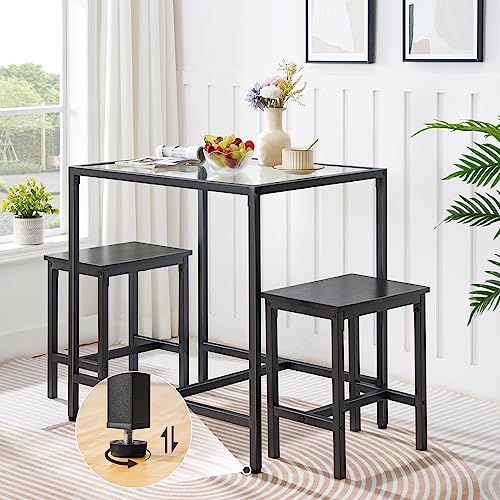 HOOBRO Dining Table Set, Glass Bar Table and Chair Set, Kitchen Table and Chairs with 2 Bar Stools, 3-Piece Bar Height Table and Chairs for Living Room, Dining Room, Party, Black BK80CZ01