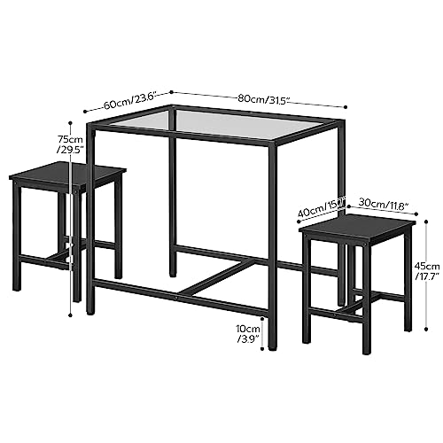 HOOBRO Dining Table Set, Glass Bar Table and Chair Set, Kitchen Table and Chairs with 2 Bar Stools, 3-Piece Bar Height Table and Chairs for Living Room, Dining Room, Party, Black BK80CZ01