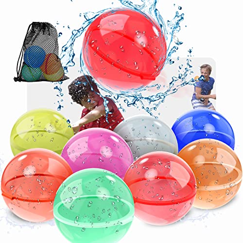 【8-pack】Reusable Water Balloons Fast Refillable for Kids Outdoor Activities, Kids Pool Beach Bath Toys, Magnetic Self-Sealing Water Bomb Quick Fill for Summer Games