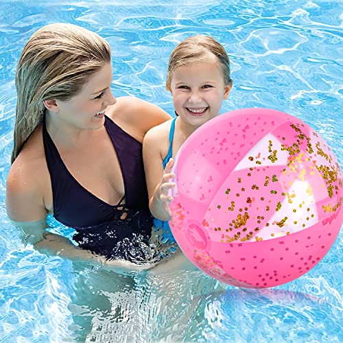 FUTUREPLUSX 2PCS Glitter Beach Balls, 16 Inch Inflatable Beach Balls Confetti Sparkling Balls for Kids Toddlers Sand Toys Summer Pool Party Favors