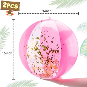 FUTUREPLUSX 2PCS Glitter Beach Balls, 16 Inch Inflatable Beach Balls Confetti Sparkling Balls for Kids Toddlers Sand Toys Summer Pool Party Favors