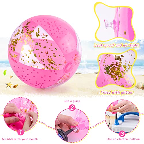 FUTUREPLUSX 2PCS Glitter Beach Balls, 16 Inch Inflatable Beach Balls Confetti Sparkling Balls for Kids Toddlers Sand Toys Summer Pool Party Favors