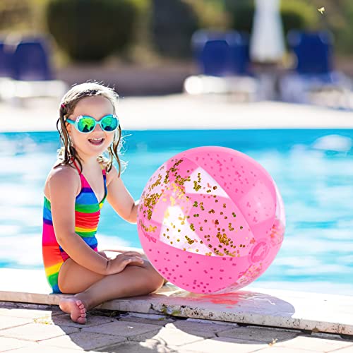 FUTUREPLUSX 2PCS Glitter Beach Balls, 16 Inch Inflatable Beach Balls Confetti Sparkling Balls for Kids Toddlers Sand Toys Summer Pool Party Favors