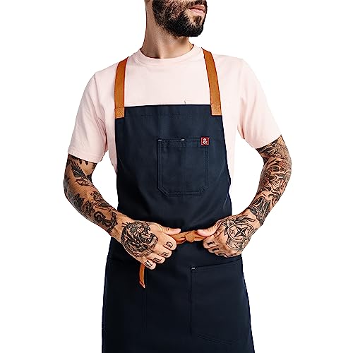 Hedley & Bennett Midnight Blue Crossback Apron - Professional Chef Apron with Pockets and Cross-Back Straps for Cooking & Grilling - Kitchen Aprons for Men & Women - 8oz 100% Cotton Twill Fabric