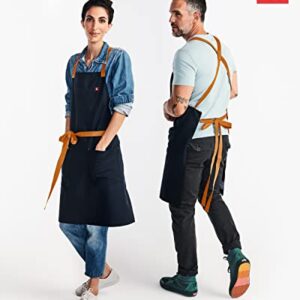 Hedley & Bennett Midnight Blue Crossback Apron - Professional Chef Apron with Pockets and Cross-Back Straps for Cooking & Grilling - Kitchen Aprons for Men & Women - 8oz 100% Cotton Twill Fabric