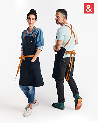 Hedley & Bennett Midnight Blue Crossback Apron - Professional Chef Apron with Pockets and Cross-Back Straps for Cooking & Grilling - Kitchen Aprons for Men & Women - 8oz 100% Cotton Twill Fabric