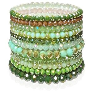 catchy & crafty bracelet crystal stretch stackable layering colorful statement bracelets women glass beaded boho friendship bridal gift (forest green)