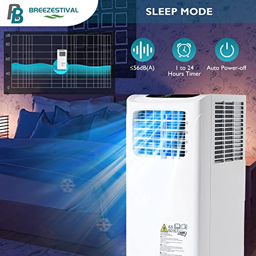 Breezestival Air Conditioner, 9700 BTU Portable Air Conditioner with Fan & Dehumidifier Cools up to 300 sq. Ft, 3-in-1 Portable AC Unit with Remote, 24H Timer&Sleep Mode, LED Display, White