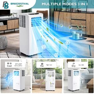 Breezestival Air Conditioner, 9700 BTU Portable Air Conditioner with Fan & Dehumidifier Cools up to 300 sq. Ft, 3-in-1 Portable AC Unit with Remote, 24H Timer&Sleep Mode, LED Display, White