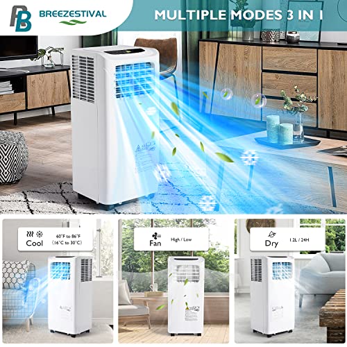 Breezestival Air Conditioner, 9700 BTU Portable Air Conditioner with Fan & Dehumidifier Cools up to 300 sq. Ft, 3-in-1 Portable AC Unit with Remote, 24H Timer&Sleep Mode, LED Display, White