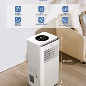 Portable Air Conditioners,Grelife 8000BTU 4-in-1 AC Unit with Fan,Heat&Dehumidifier,Powerful Cooling up to 350 sq.ft,Portable AC with Smart/Sleep Mode,LED Display,Remote Control,48dB Quiet,24H Timer