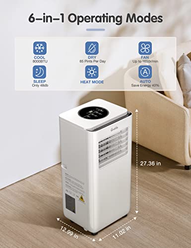 Portable Air Conditioners,Grelife 8000BTU 4-in-1 AC Unit with Fan,Heat&Dehumidifier,Powerful Cooling up to 350 sq.ft,Portable AC with Smart/Sleep Mode,LED Display,Remote Control,48dB Quiet,24H Timer