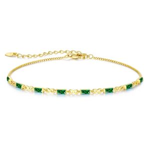 cde 925 sterling silver birthstone tennis bracelets for women dainty simple infinity symbol link charm bracelet birthday anniversary valentine's mother's day gifts for mom wife mom her girl, chain length 6.7”+1.6” (gold-05-may-emerald green)