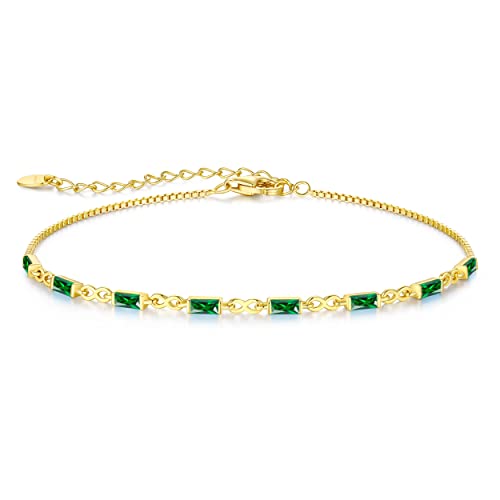 CDE 925 Sterling Silver Birthstone Tennis Bracelets for Women Dainty Simple Infinity Symbol Link Charm Bracelet Birthday Anniversary Valentine's Mother's Day Gifts for Mom Wife Mom Her Girl, Chain Length 6.7”+1.6” (Gold-05-May-Emerald Green)