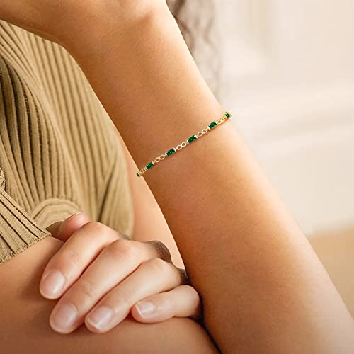 CDE 925 Sterling Silver Birthstone Tennis Bracelets for Women Dainty Simple Infinity Symbol Link Charm Bracelet Birthday Anniversary Valentine's Mother's Day Gifts for Mom Wife Mom Her Girl, Chain Length 6.7”+1.6” (Gold-05-May-Emerald Green)