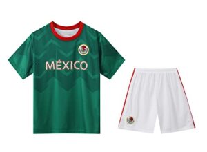 mexico green futbol sports soccer football boys kids youth jersey shirt kit shorts set (size-26 (8-9 years))