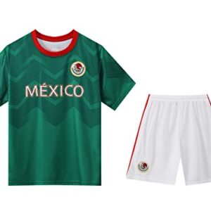 Mexico Green Futbol Sports Soccer Football Boys Kids Youth Jersey Shirt Kit Shorts Set (Size-26 (8-9 Years))