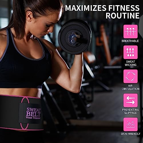 ZPP Waist Trimmer Belt for Women and Men, Sweat Band Waist Trainer Belt, Belt Tummy Toner Low Back and Lumbar Support with High-Intensity Training & Workouts (Pink M)