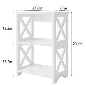 Fixwal Side Table End Table 3 Tier White Nightstand Small Bookshelf Bookcase for Small Spaces, Bedroom, Living Room, Bathroom, Office, Dorms