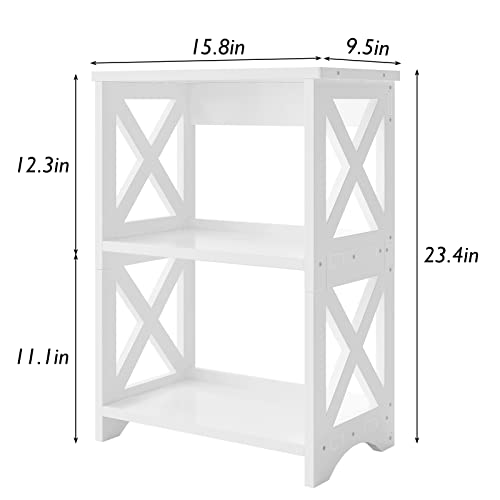 Fixwal Side Table End Table 3 Tier White Nightstand Small Bookshelf Bookcase for Small Spaces, Bedroom, Living Room, Bathroom, Office, Dorms