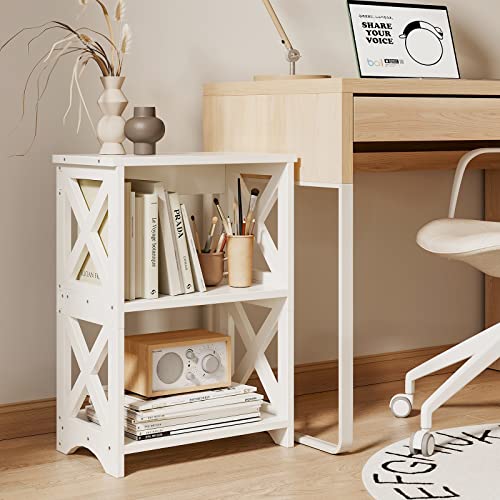 Fixwal Side Table End Table 3 Tier White Nightstand Small Bookshelf Bookcase for Small Spaces, Bedroom, Living Room, Bathroom, Office, Dorms