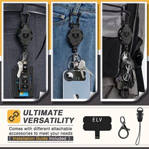 ELV Heavy Duty Retractable Keychain with Magnetic Closure and Carabiner, Retractable ID Badge Holder Clip, Retractable Badge Reel with 31” Dyneema Cord, Key Ring, Lobster Claw Clasp and Phone Tethers