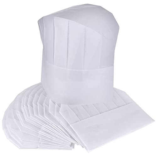 ESHATO 20 Pack Paper Chef Hats for Kids, Adults, Adjustable Home Kitchen Toque Cap Bulk Set for Cooking, Baking, Party Favors White