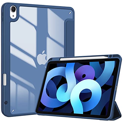 ProCase Case for iPad Air 5th Generation 2022 / iPad Air 4th Generation 2020 10.9 Inch with Pen Holder, Smart Case Cover with Transparent Back Shell Protective Case Compatible with iPad Air 5 4 - Blue