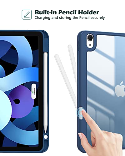 ProCase Case for iPad Air 5th Generation 2022 / iPad Air 4th Generation 2020 10.9 Inch with Pen Holder, Smart Case Cover with Transparent Back Shell Protective Case Compatible with iPad Air 5 4 - Blue