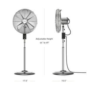 HOLMES 16" Chrome Digital Stand Fan, 75° Oscillation, 3 Speeds, 4 Blades, 3 Modes, Adjustable Height, 18° Head Tilt, Ideal for Home, Bedroom or Office, Remote Control