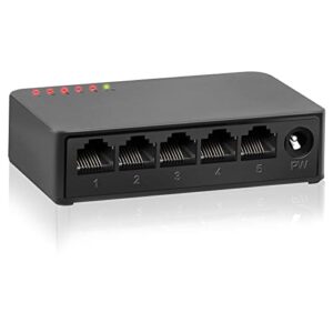 terow ethernet switch,5 port gigabit unmanaged network switch, portable switch | plug & play | fanless housing, black