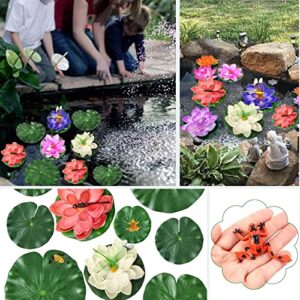 MANMANTAO 29 Pieces Realistic Floating Lily Pads Artificial Water Floating Foam Water Lily with Artificial Dragonfly Frog Fish for Pond Fountain Pool Home Outdoor Patio Aquarium Decoration