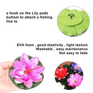 MANMANTAO 29 Pieces Realistic Floating Lily Pads Artificial Water Floating Foam Water Lily with Artificial Dragonfly Frog Fish for Pond Fountain Pool Home Outdoor Patio Aquarium Decoration