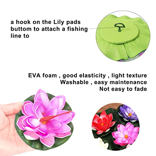 MANMANTAO 29 Pieces Realistic Floating Lily Pads Artificial Water Floating Foam Water Lily with Artificial Dragonfly Frog Fish for Pond Fountain Pool Home Outdoor Patio Aquarium Decoration