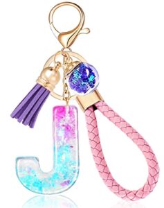 wocide initial letter keychain for women cute keychains aesthetic girly resin alphabet monogram key chain charm for car keys girls kids backpacks purse bag charms for handbags(letter j)