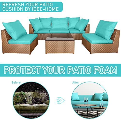 Kinlop 15 Pack Outdoor Cushion Covers Set, Replacement Patio Furniture Cushions, Outdoor Sectional Cushions for 6 Seat Sectional Furniture Sofa Chair with Water Repellent Fabric Cover (Turquoise)