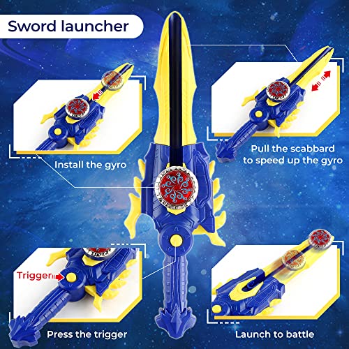 MEDMHSMA Bey Battling Top Burst Gyro Sword Launcher Toy Set, 2 Spinning Top and 1 Blue Sword Launcher, Battle Game Set Toys for Kids Children Boys Ages 8+