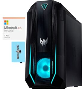 acer predator po3-630 gaming desktop pc (intel i7-11700 8-core, 16gb ram, 512gb ssd + 1tb hdd, geforce rtx 3070, wifi, bluetooth, backlit kb, win 11 home) with ms 365 personal, dockztorm hub