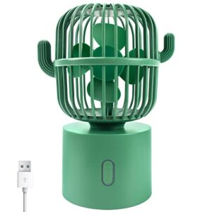 bilibala cute cactus usb fan, small quiet desk fan, 80° rotation oscillating fan, 3 speeds strong airflow, portable fan for bedroom, office, home, personal fan for desktop decor, green mini table fan