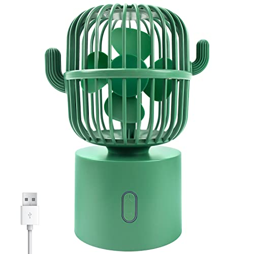 Bilibala Cute Cactus USB Fan, Small Quiet Desk Fan, 80° Rotation Oscillating Fan, 3 Speeds Strong Airflow, Portable Fan for Bedroom, Office, Home, Personal Fan for Desktop Decor, Green Mini Table Fan