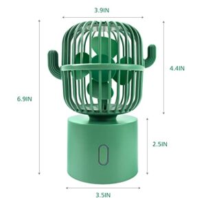 Bilibala Cute Cactus USB Fan, Small Quiet Desk Fan, 80° Rotation Oscillating Fan, 3 Speeds Strong Airflow, Portable Fan for Bedroom, Office, Home, Personal Fan for Desktop Decor, Green Mini Table Fan